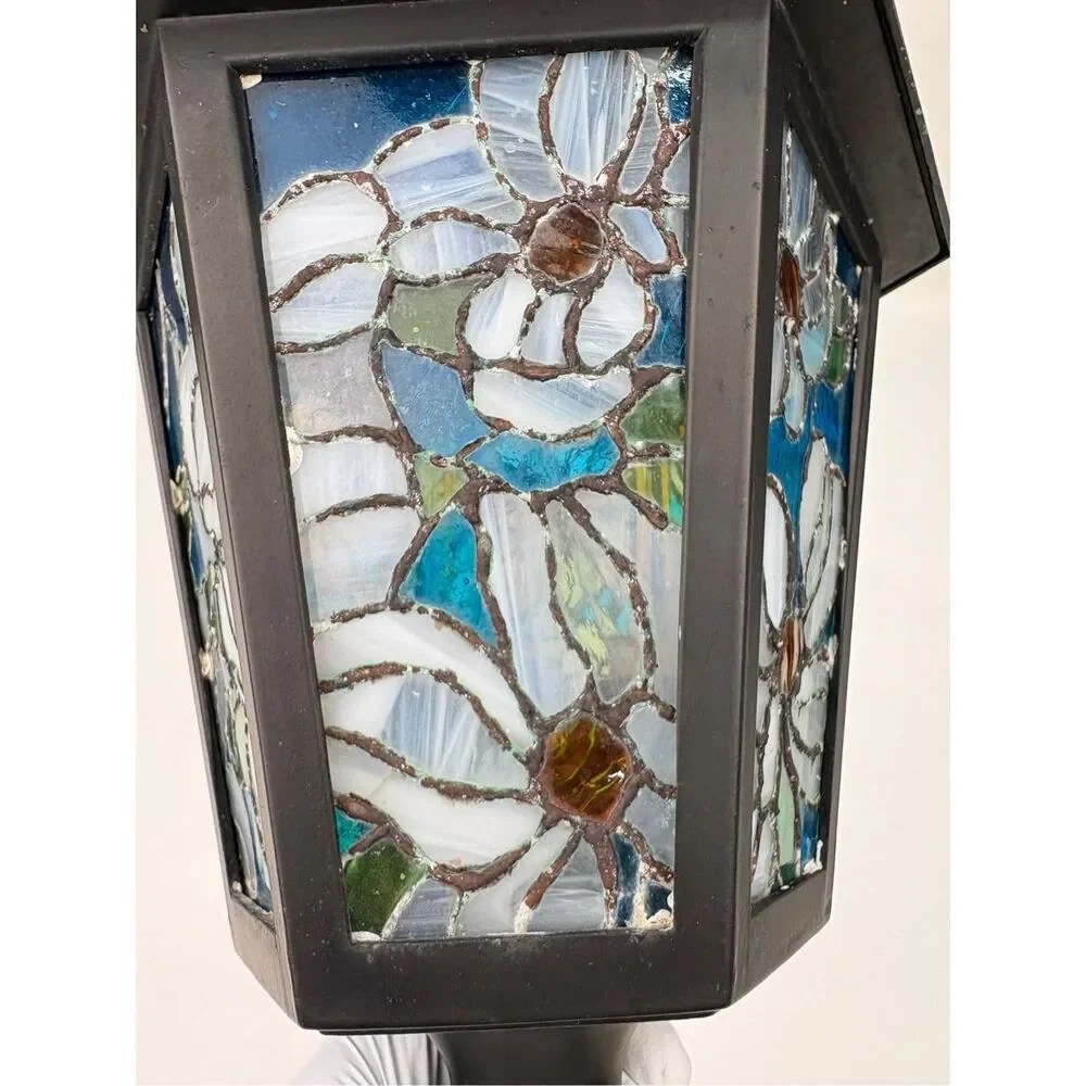 No Brand | Other | Vtg Lamp Post Lantern Outdoor Light Stained Glass ...